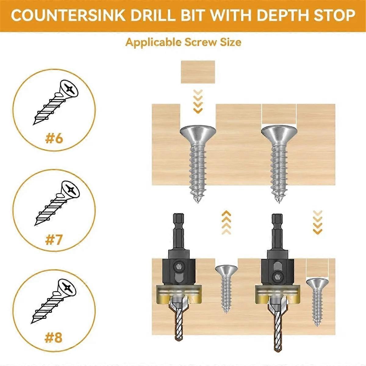 82 Degree Woodworking Countersink Drill Bits Carbide Tipped with ...