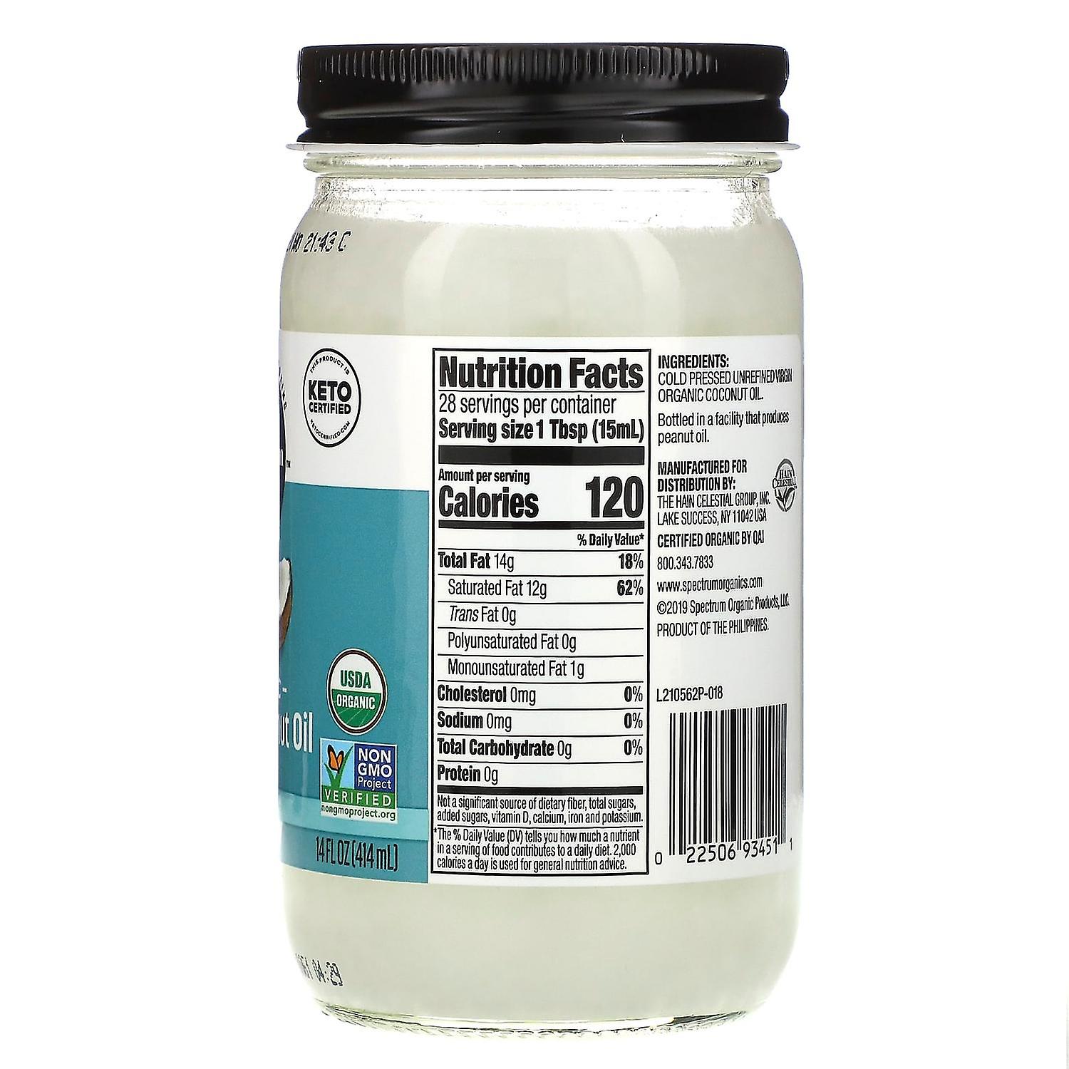 Spectrum Culinary, Organic Virgin Coconut Oil, Unrefined, 14 fl oz (414 ...