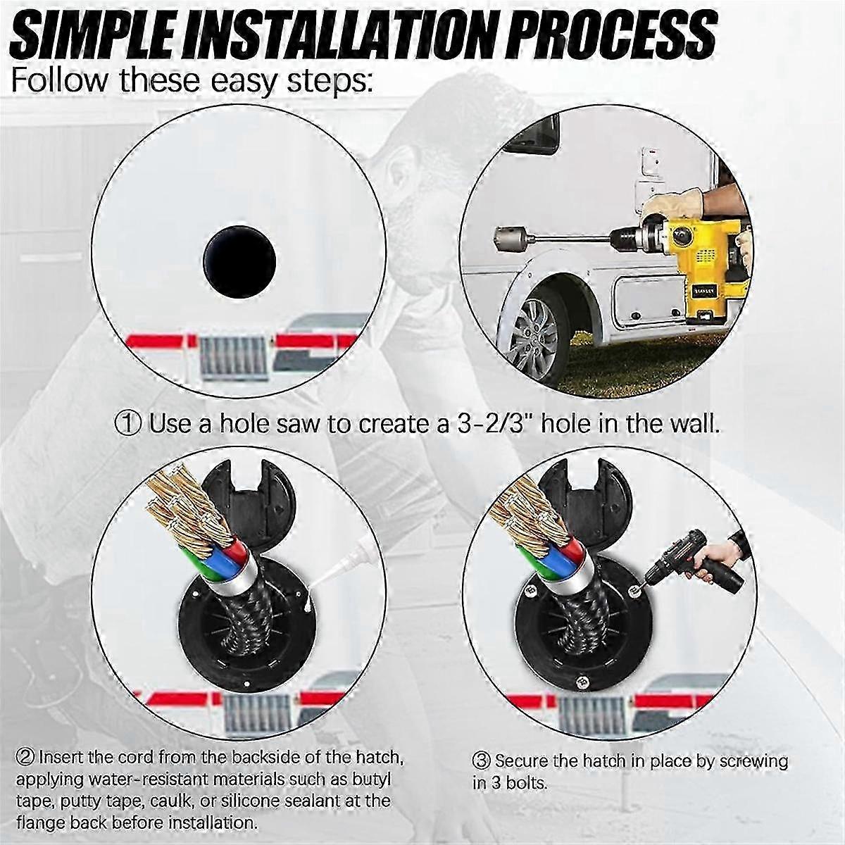 2-Pack, Black RV Hatch Covers Round Electric Cable Hatch for RV Trailer ...