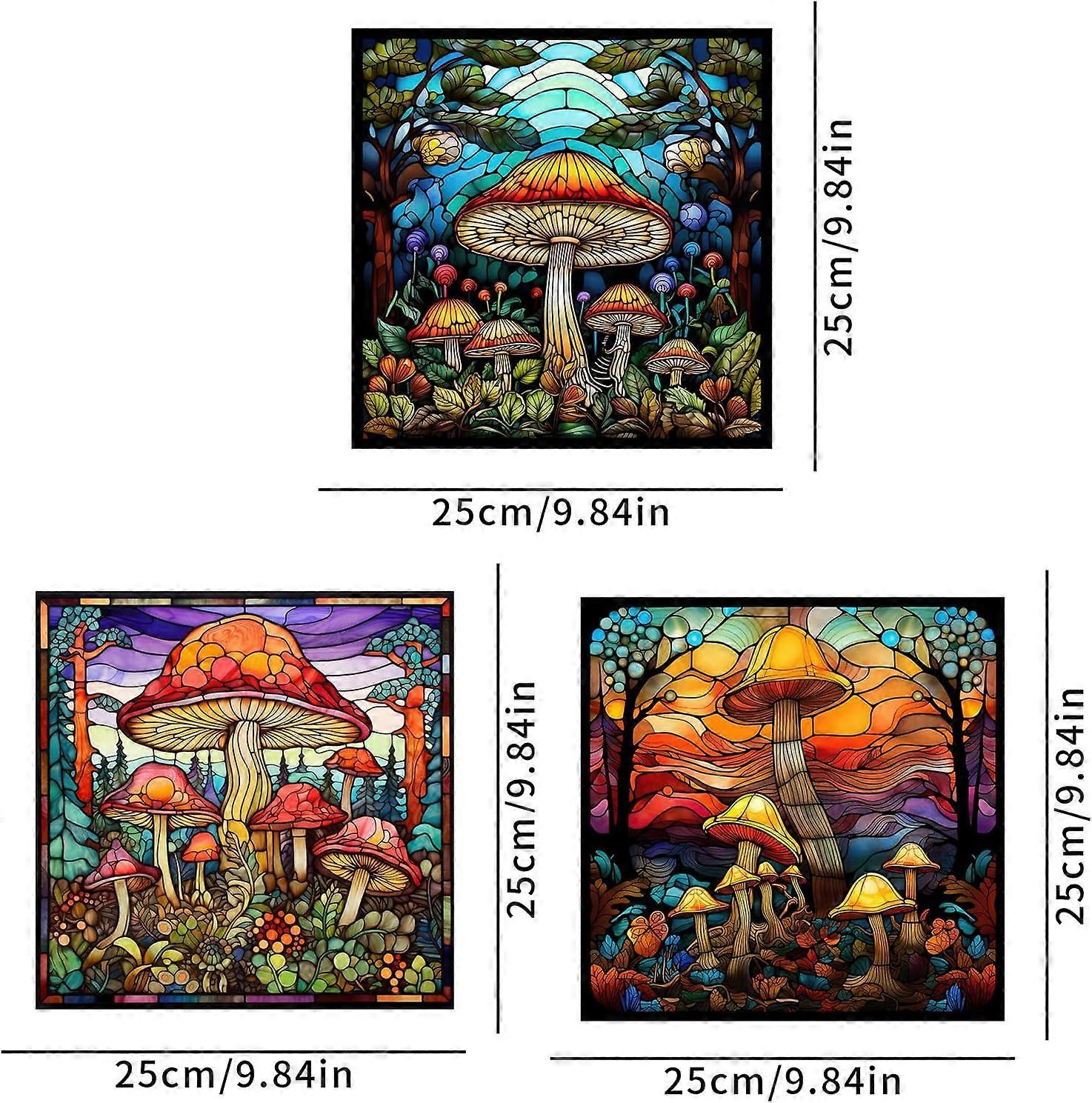 3Pcs 3D Psychedelic Forest Mushroom Painted Static Glass Stickers,Anti ...