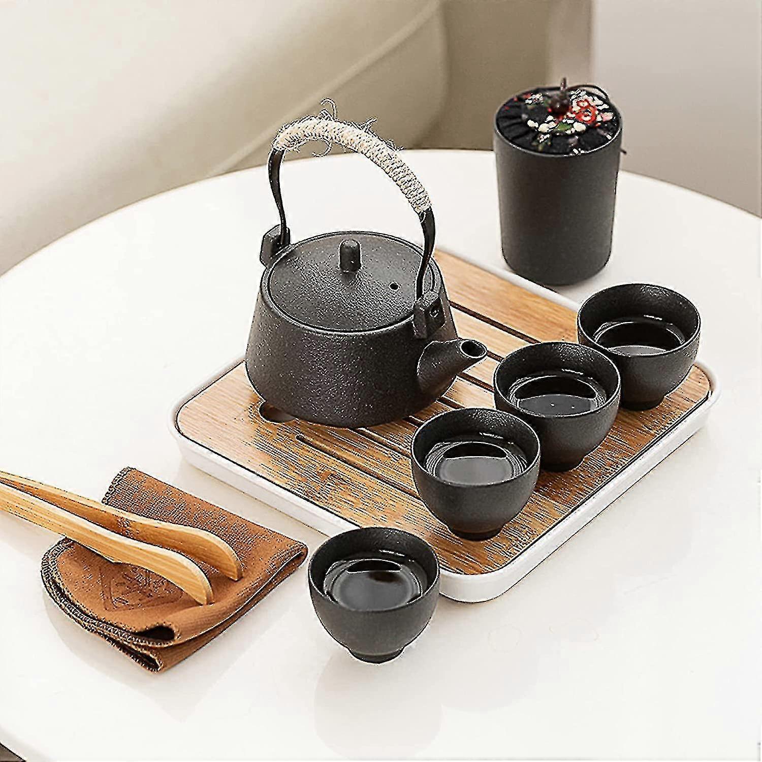 Japanese Travel Tea Set, Black China Tea Service With Teapot, Mini ...