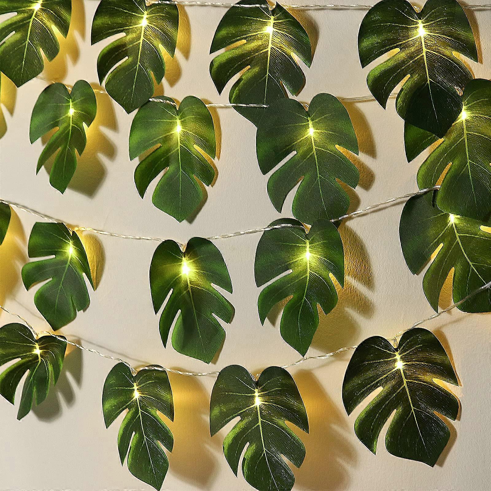 20 LED Monstera Leaf String Lights, Tropical Artificial Rattan Palm ...