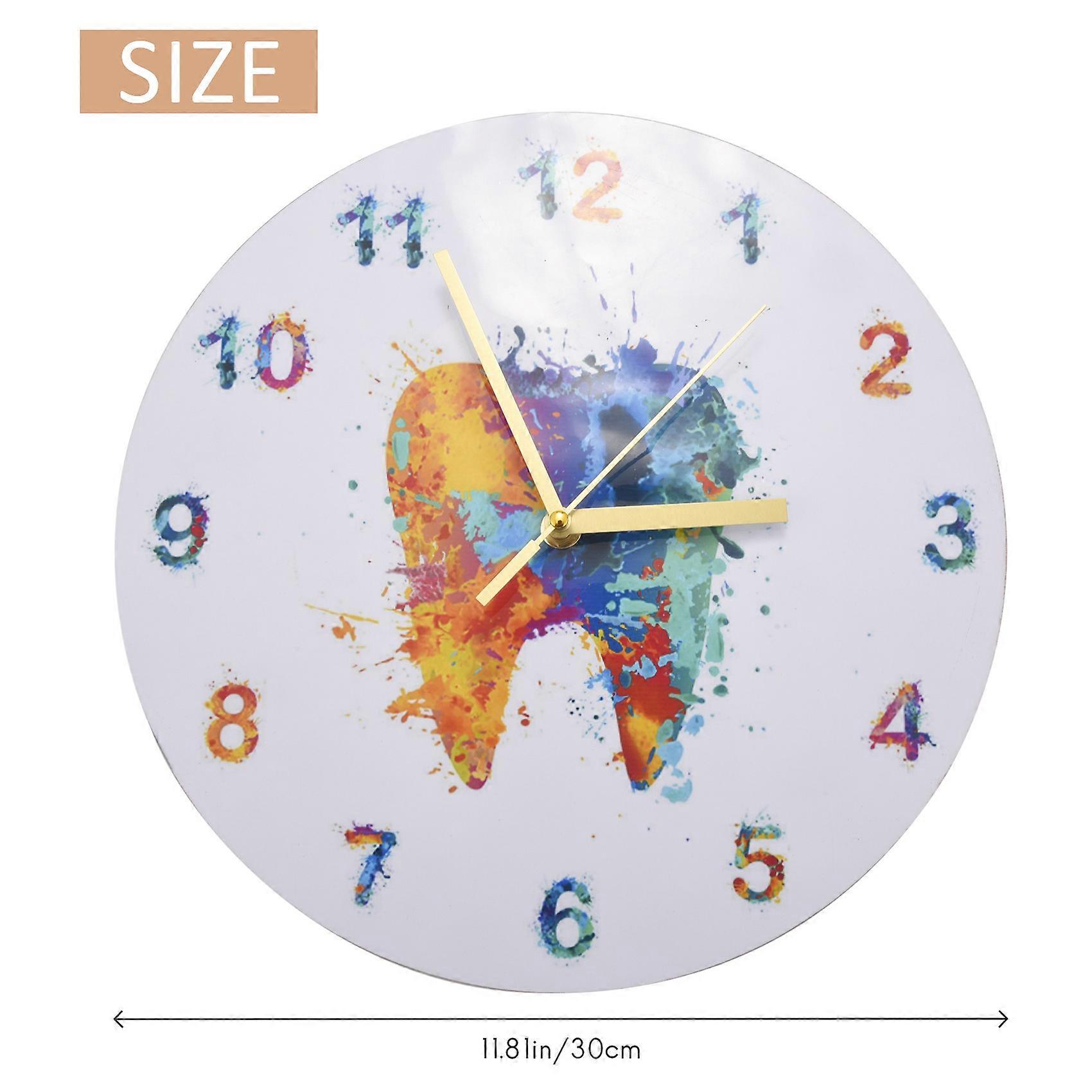 Watercolour Tooth Print Wall Clock Dental Clinic Wall Art Non Ticking ...