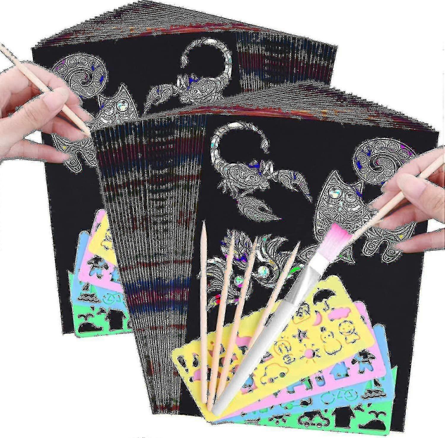 100 Pcs Scratch Drawing For Kids Rainbow Scratch Art Paper Scratch Art ...
