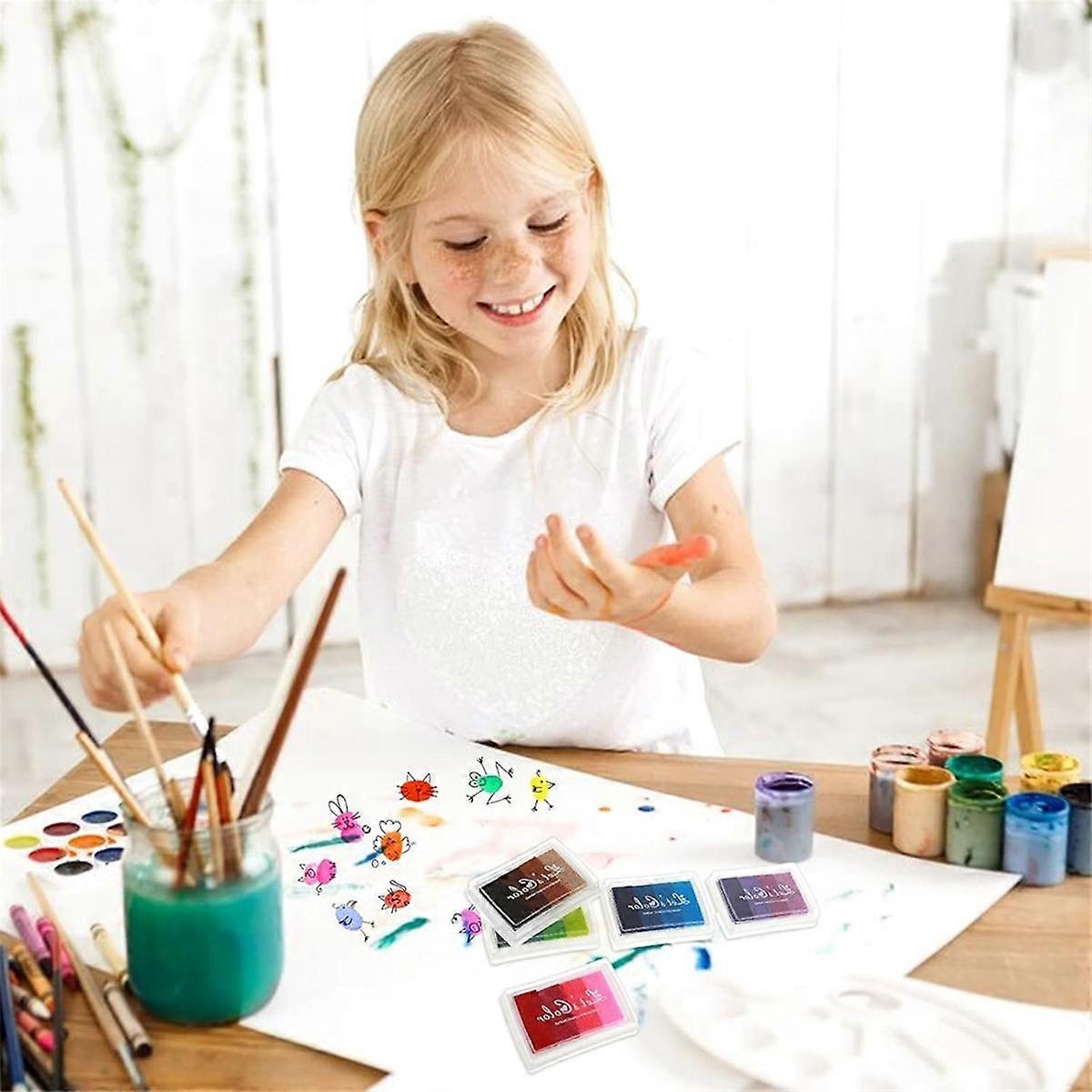 24 Colors Stamp Ink Pads 6Pcs Washable Craft Ink Pads Finger Print ...