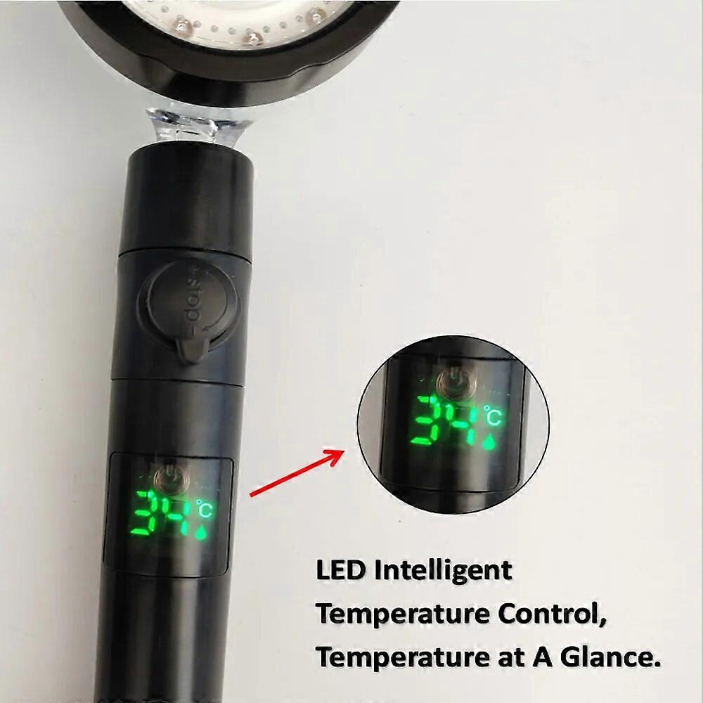 LED Digital Temperature Display Shower Head Black Temperature Control ...