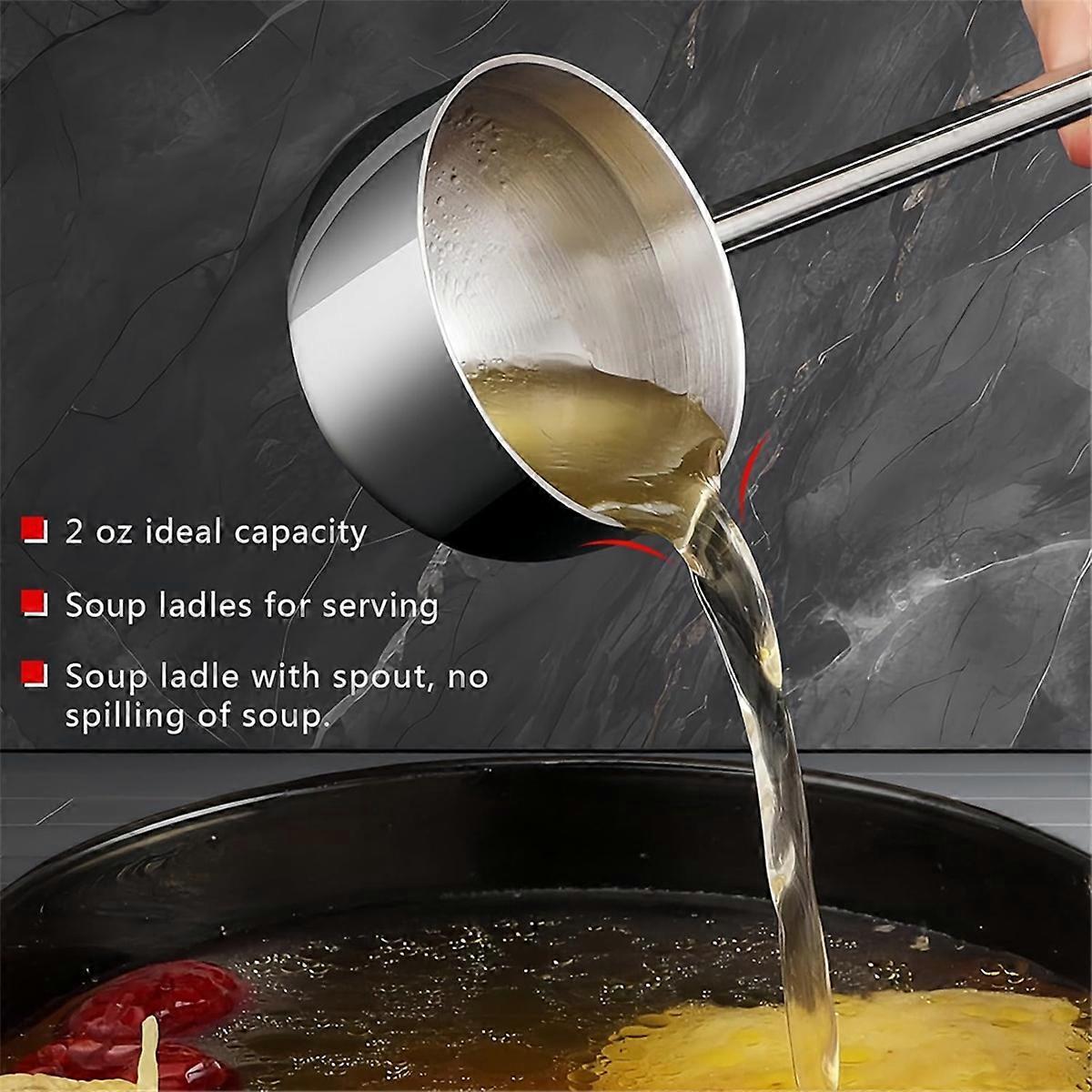 Small Soup Ladle Stainless Steel Metal Deep Spoon with Pour Spout 2 Oz ...