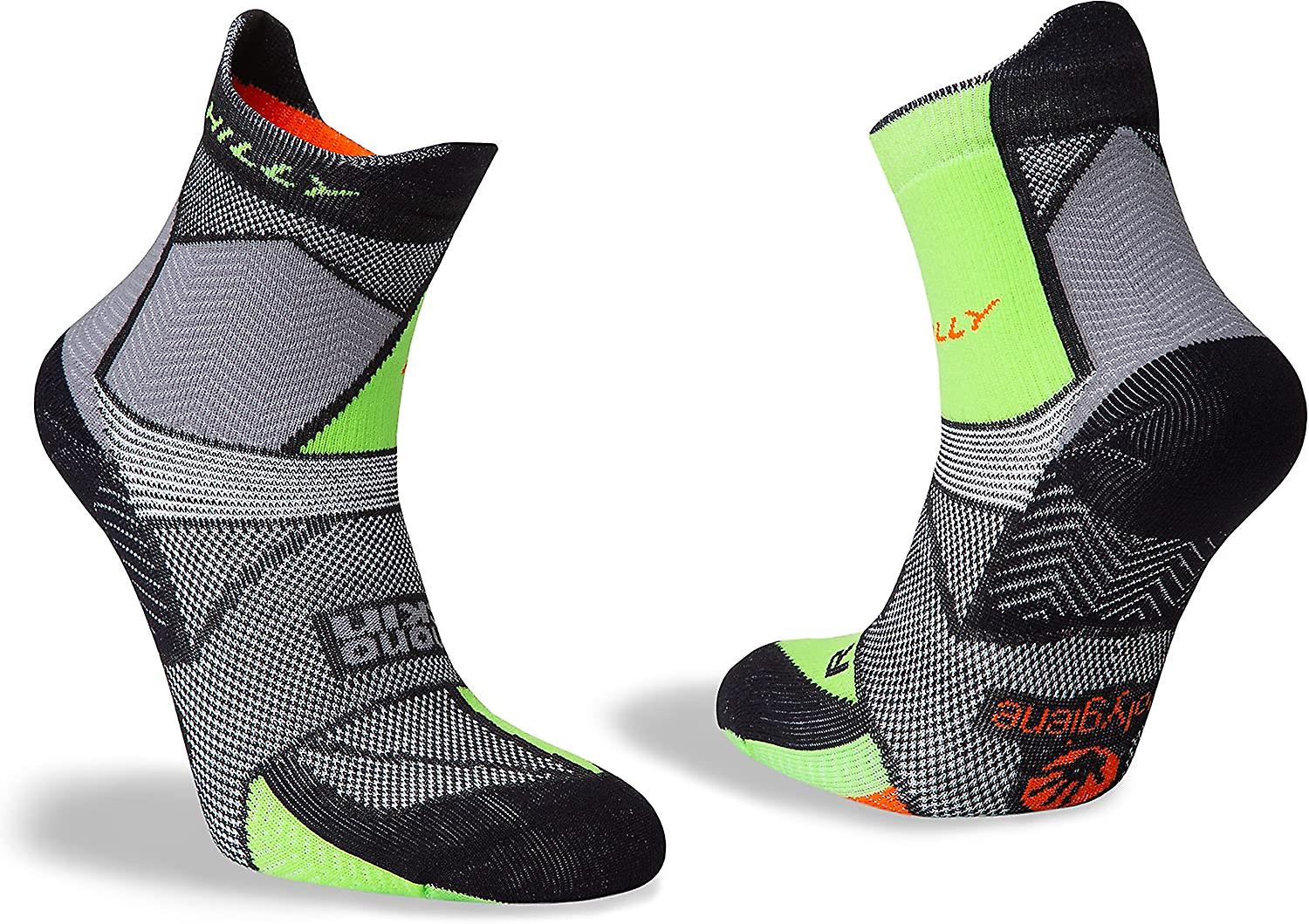 Hilly Marathon Fresh Unisex Running Socks, Black/Grey/Lime Green ...