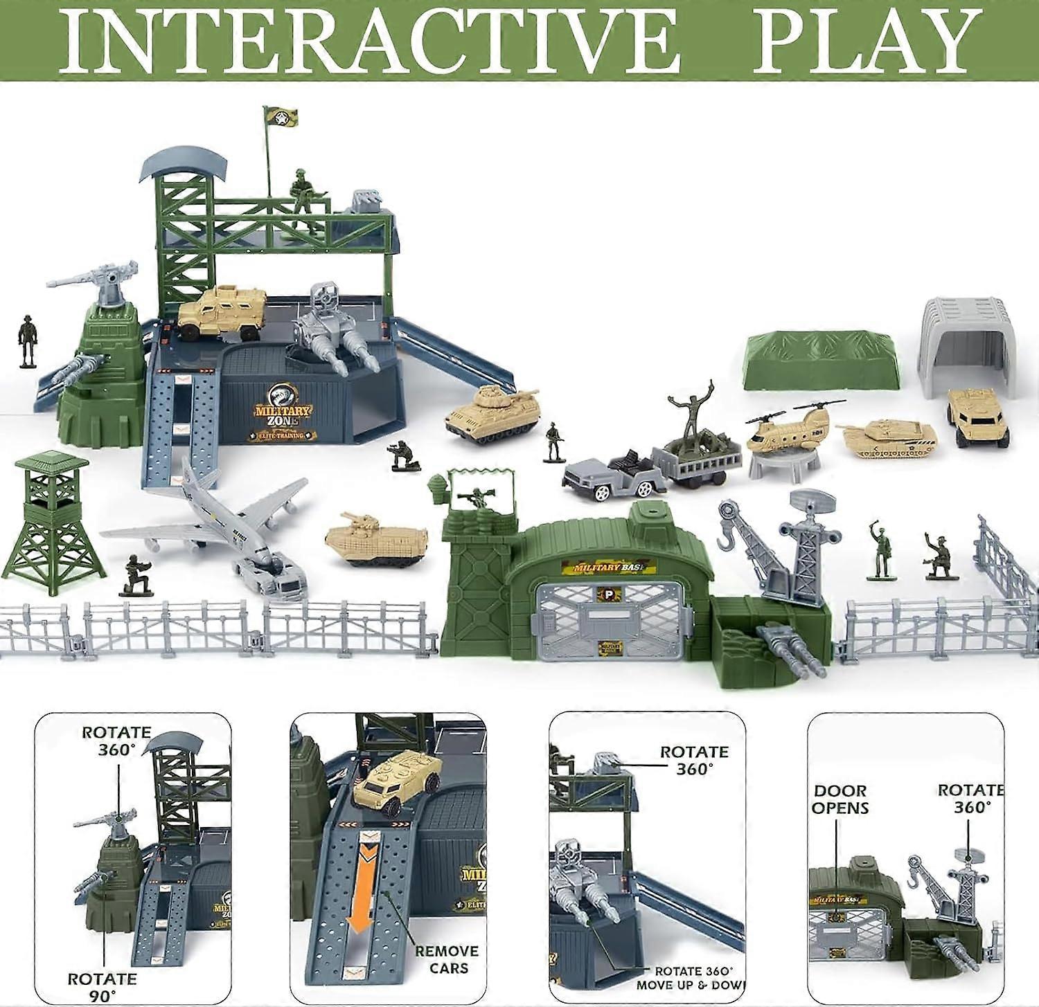 Kids Army Toy Military Base Playset with Tank, Airplane, Helicopter ...