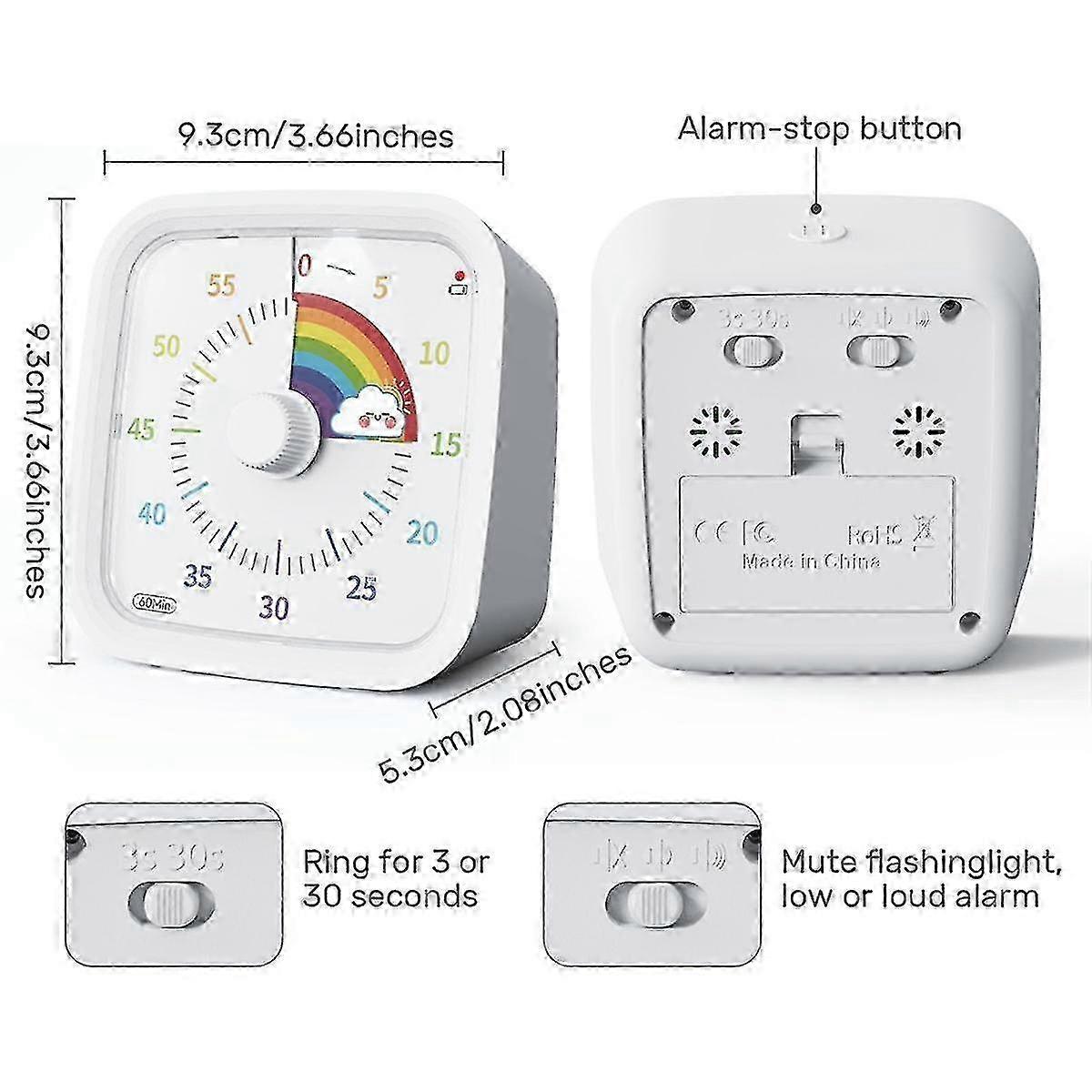 60 Minute Visual Timer with Protective Case, Colorful Disk Timer, Quiet Countdown Time ...