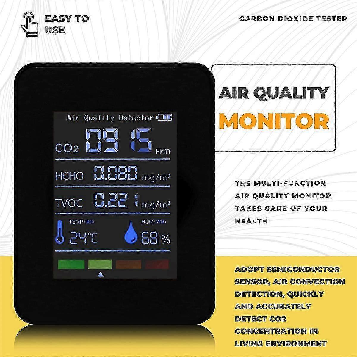 5 in 1 Air Quality Monitor TVOC HCHO Temperature Humidity CO2 Meter ...