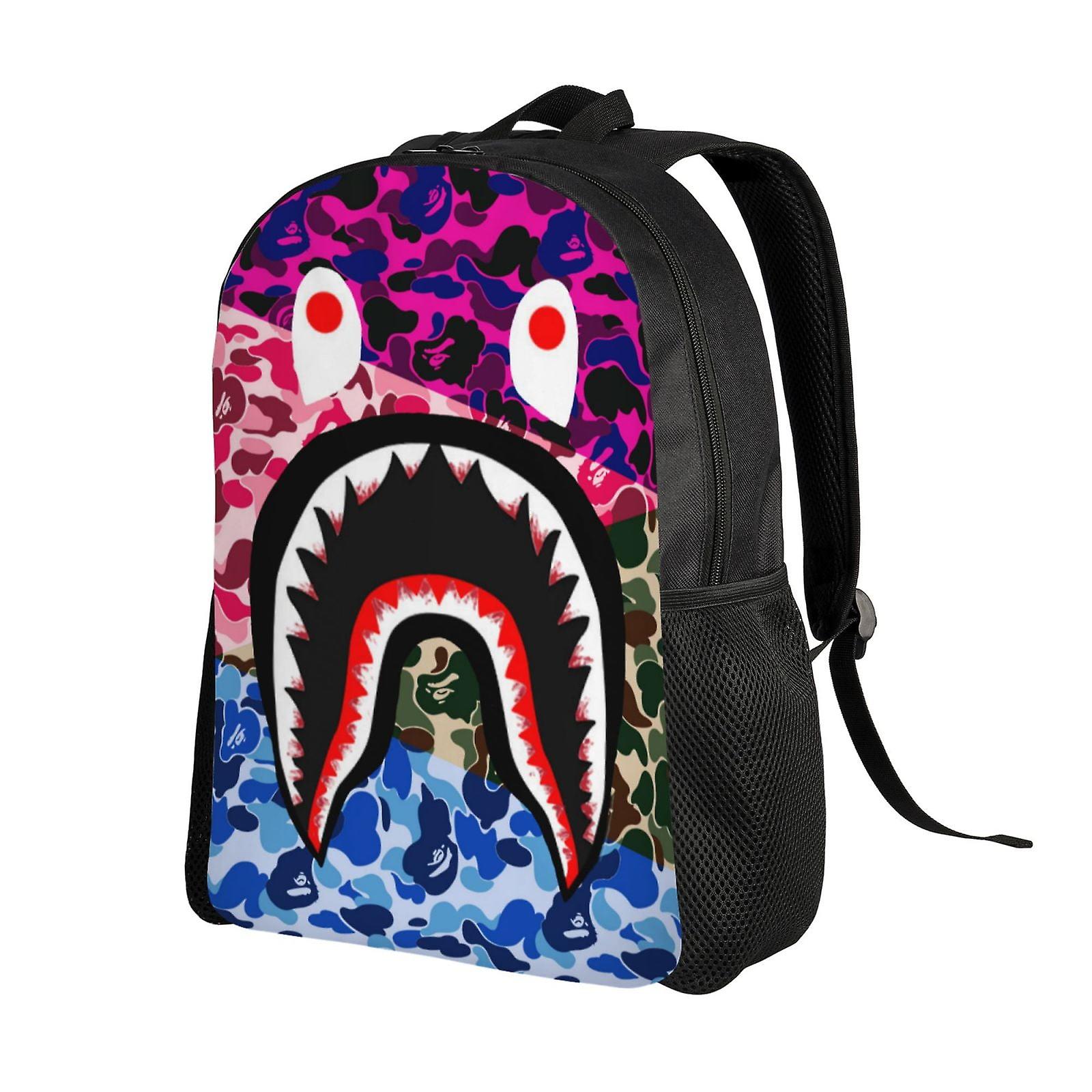 Hip Hop Camouflage Bape Shark Backpack Water Resistant College School ...