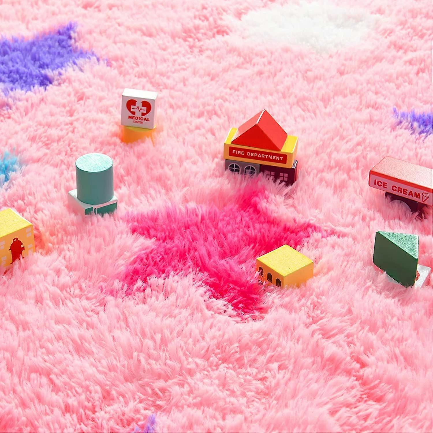 Pink Fluffy Star Rug For Girls Kids Rug For Bedroom Starry Pattern ...