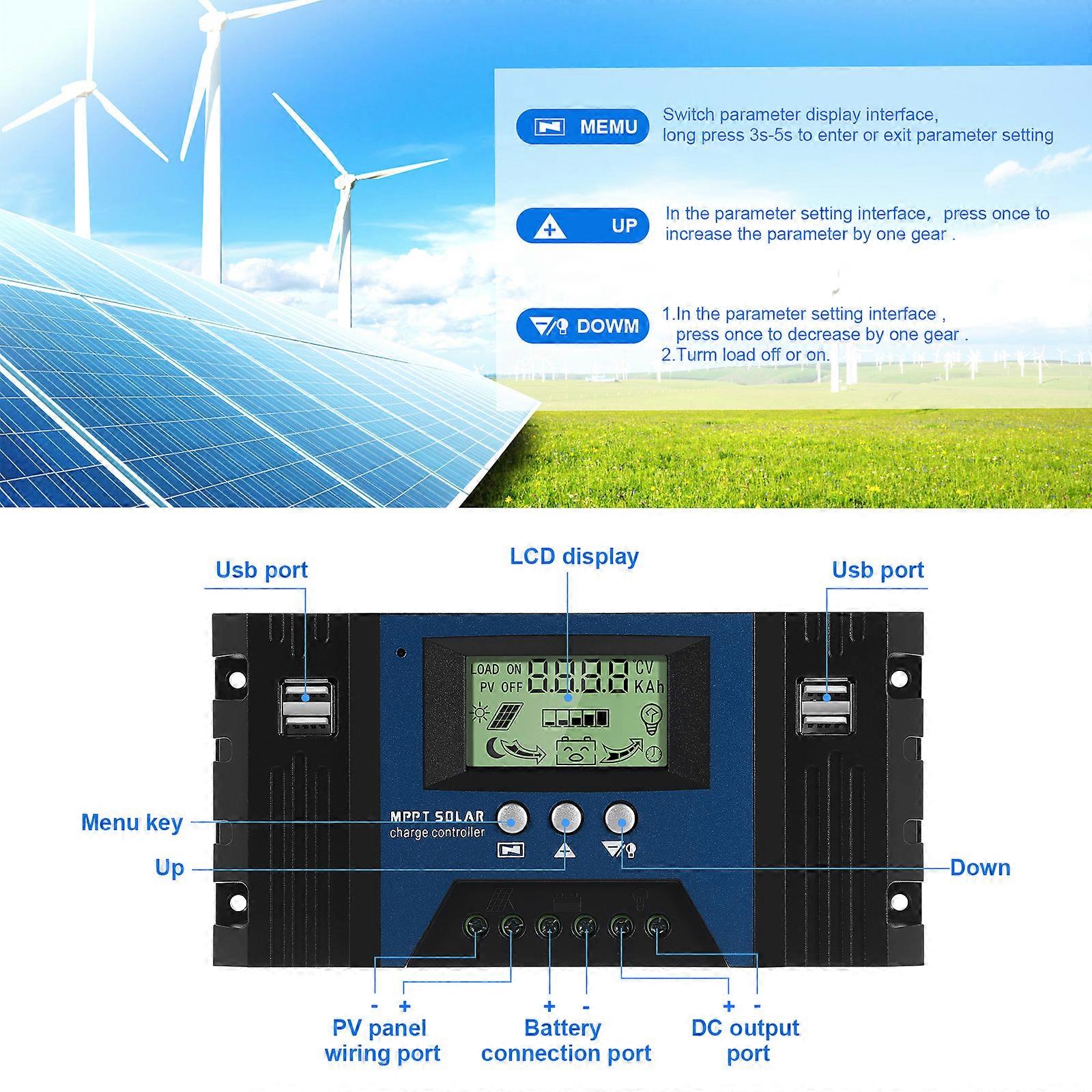 Solar Charge Controller 12V 24V 100A MPPT Auto Solar Panel Controller ...