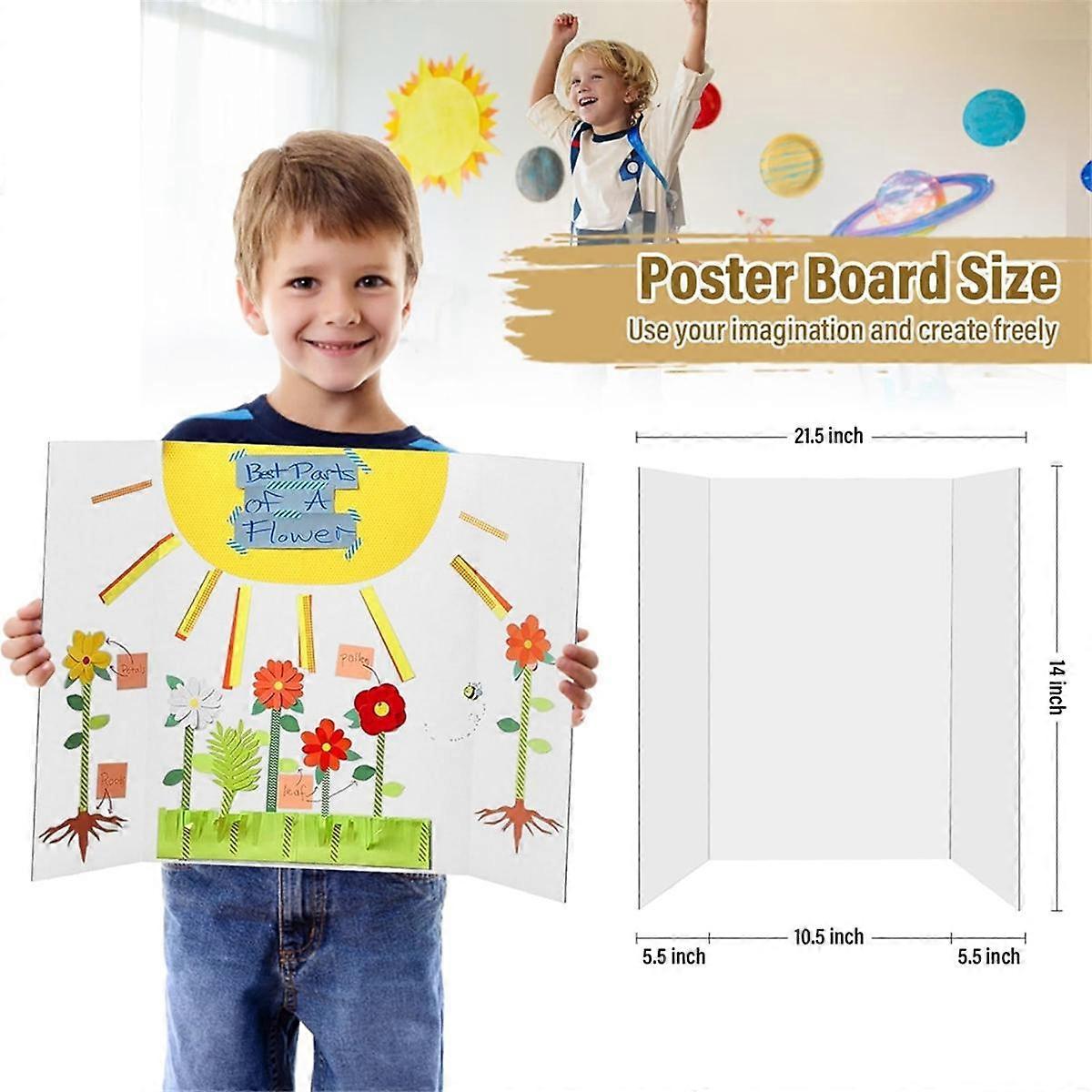 4 Pcs Trifold Poster Board, White Poster Board Comes with Sticky ...