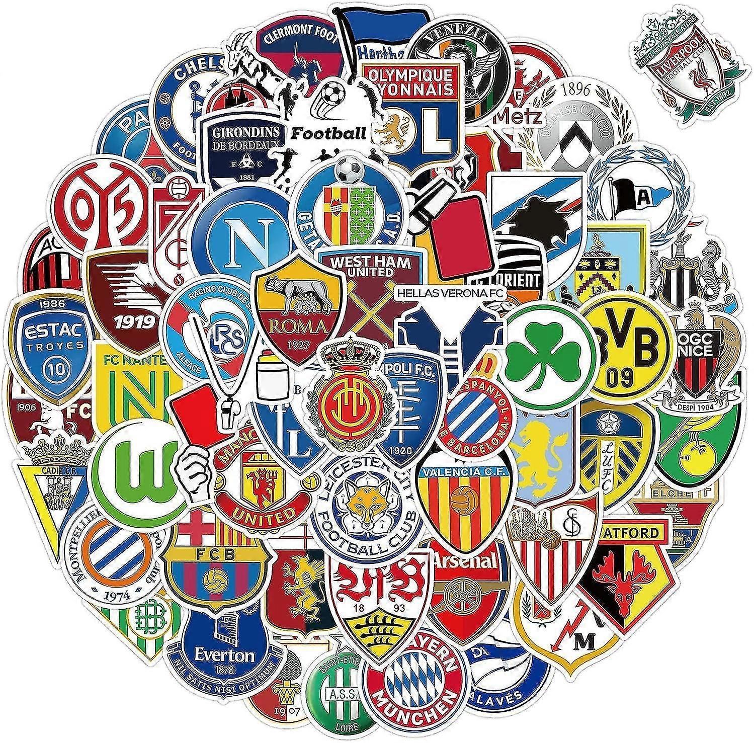 100pcs Soccer Team Logo Stickers, Soccer Club Sticker Pack, Waterproof ...