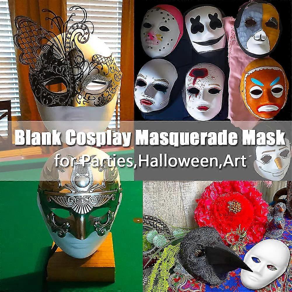 12 Pcs Diy Full Face Masks,white Paper Mache Masks,blank Paintable Mask ...