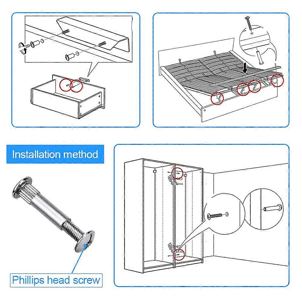 60 PCS M4 Furniture Assembly Screws Connecting Screws with Bolt Nickel ...