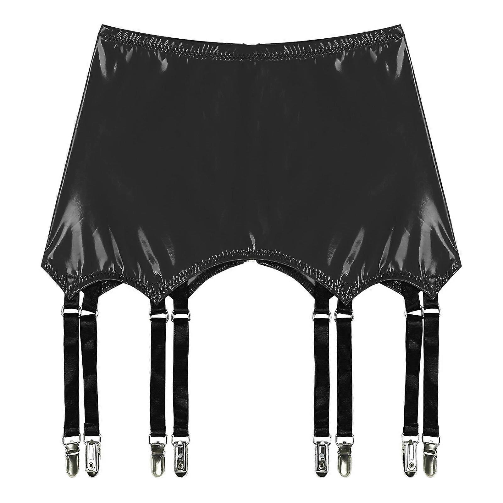 Women Wet Look Patent Leather Garters Clubwear High Waist Suspenders ...