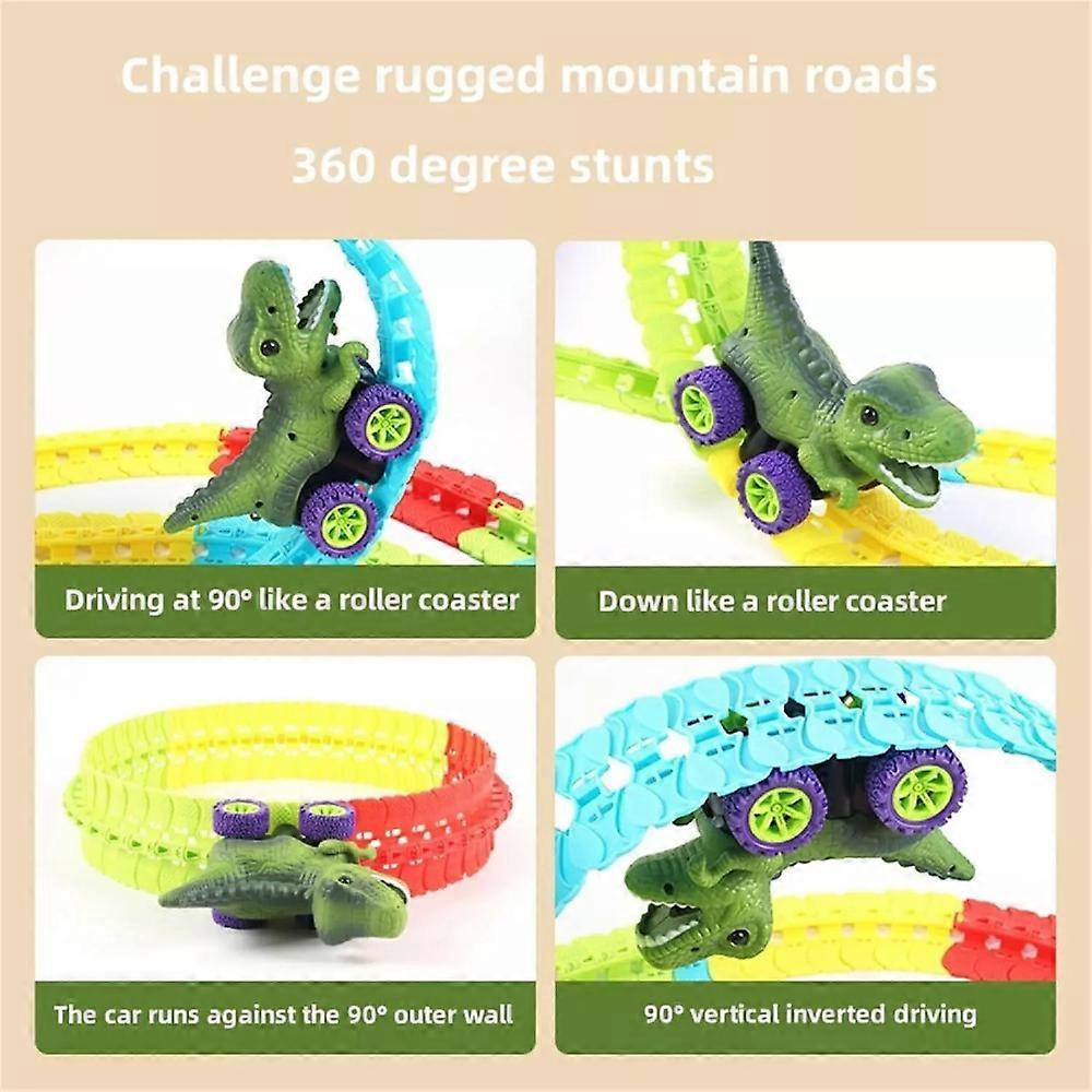 Dinosaur Track Cars For Boy Flexible Track with LED Light And Sound-Up ...