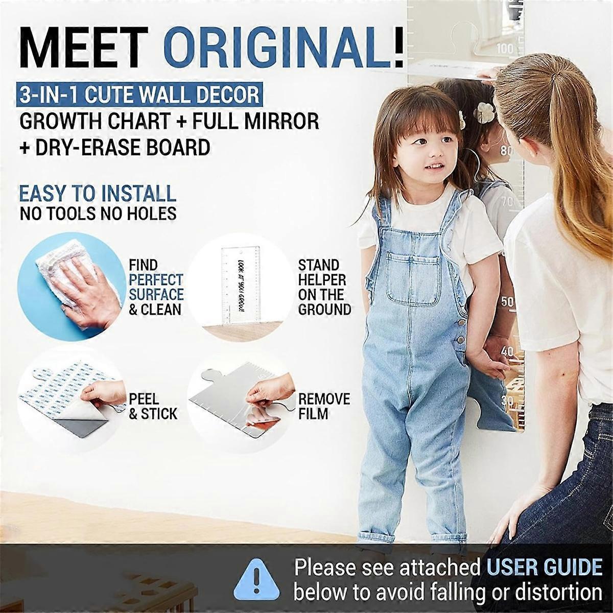 Children Growth Chart Mirror, Puzzle Mirror Growth Chart for Wall, Kid ...