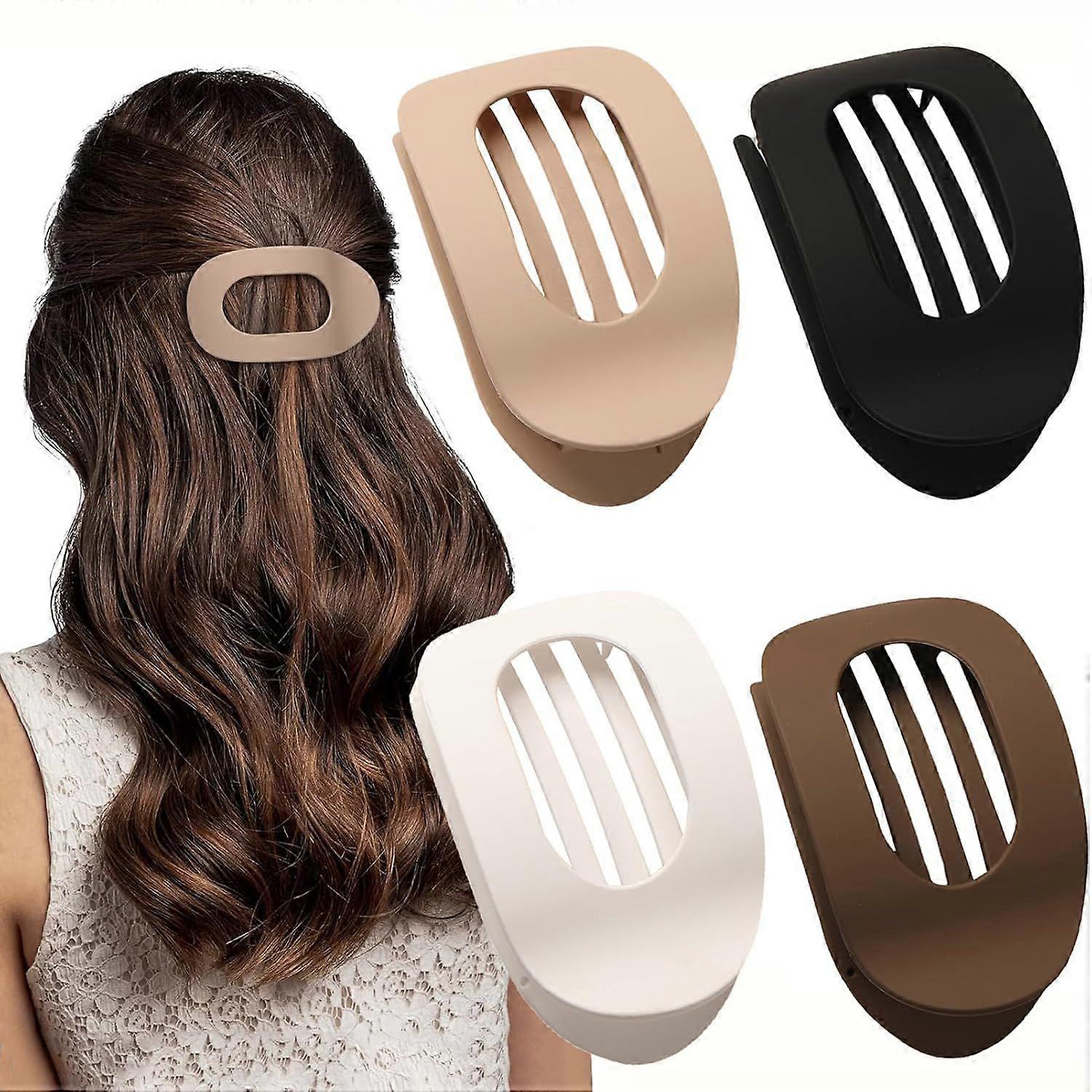 4 PCS Flat Hair Clips, Round Lay Down Hair Claw Clips for Women Girls ...