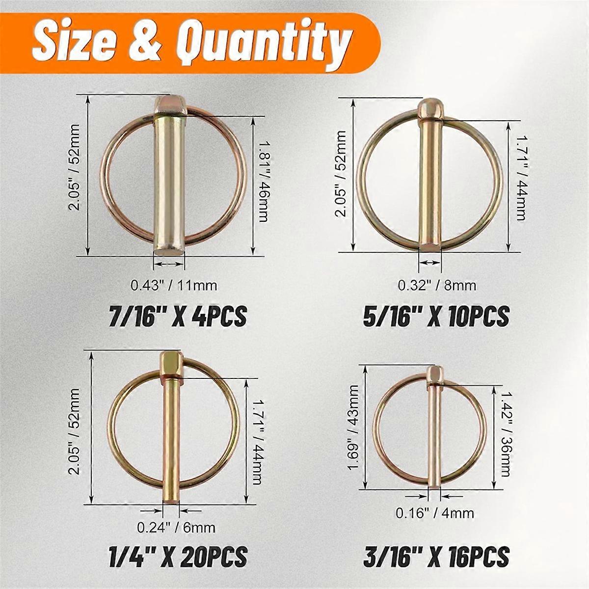 50 PCS Heavy Duty Lynch Pin Assortment Kit Trailer Pins 3 Point Hitch ...