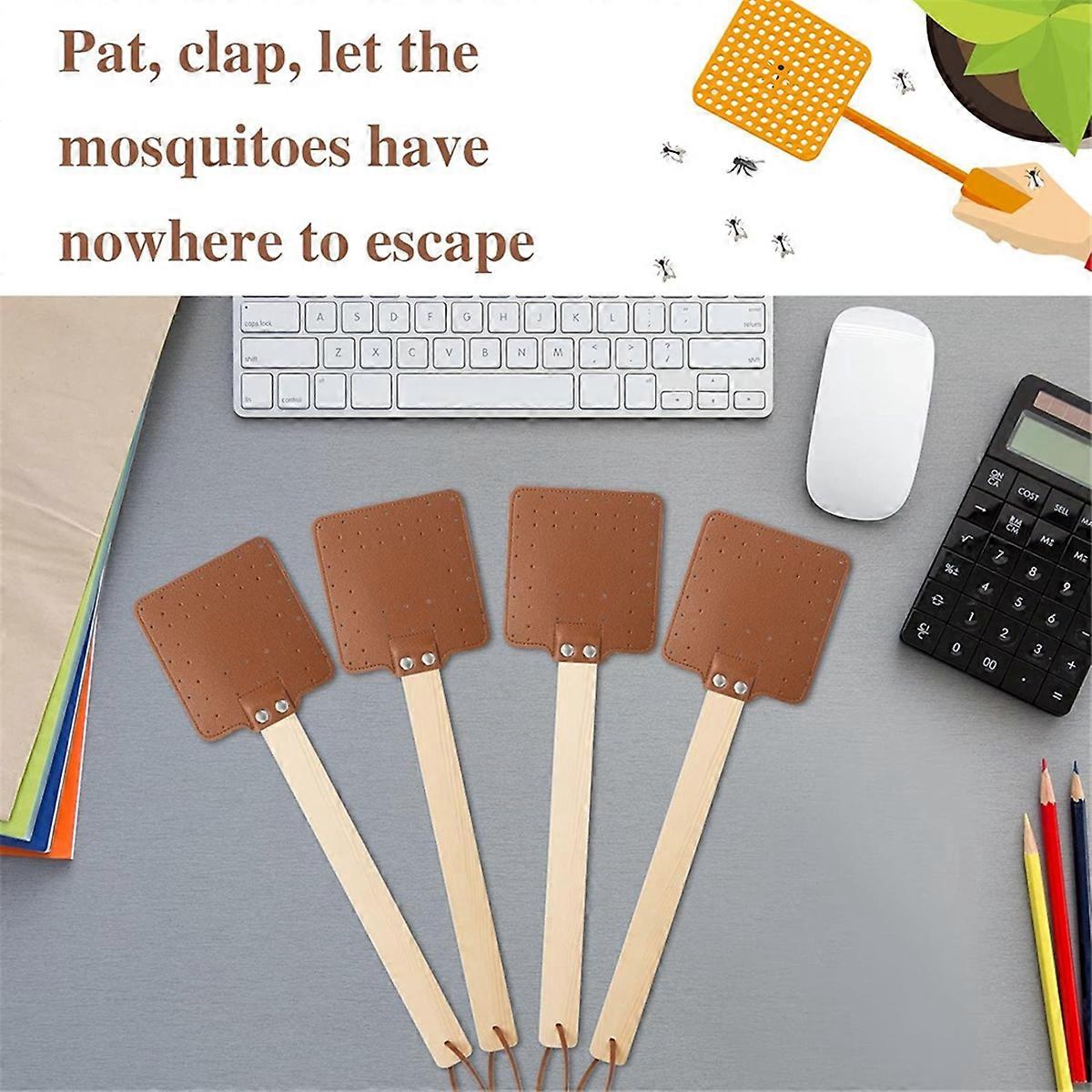 4 Pieces 17.3 Inch Fly Swatter Leather Fly Swatter Long Fly Swatter ...