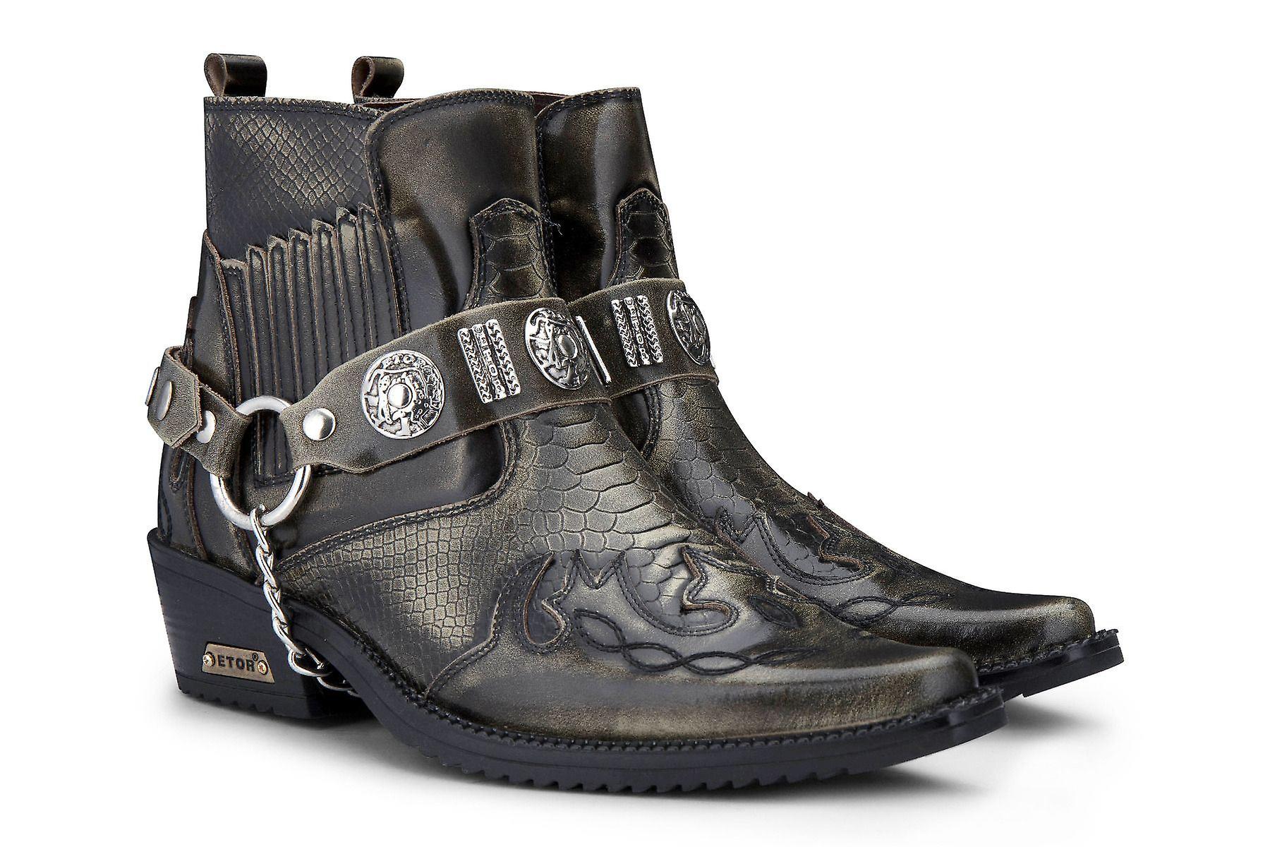 Mens Leather Olive Croc Cuban Biker Cowboy Ankle Boots | Fruugo US