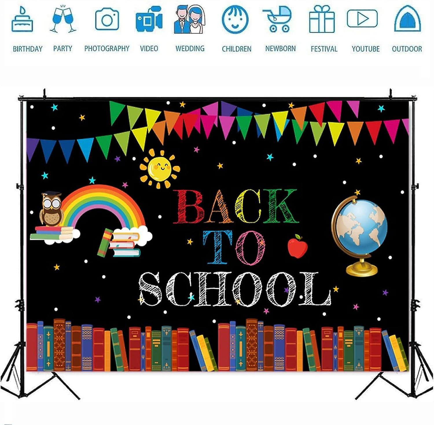 Children Back To School Backdrop Sun Rainbow Blackboard Globe Books ...