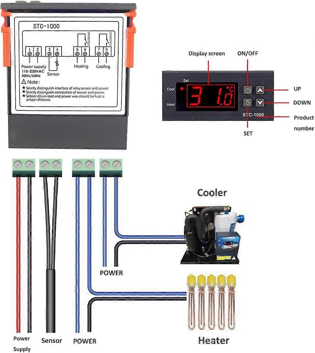 AC 110V-220V Temperature Controller, STC-1000 All-Purpose Digital Thermostat with NTC ...