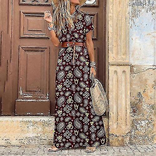 Womens zomer V hals bloemen jurk dames vakantie strand Boho maxi jurk maat 6-20 | Fruugo NL