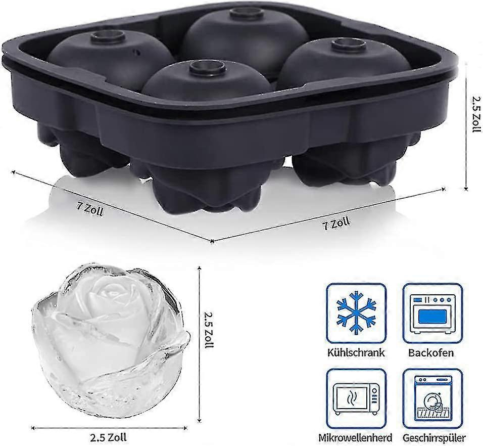 Ice Cube Tray Rose, Xxl 63mm 4-compartment Ice Cubes In Rose Design ...