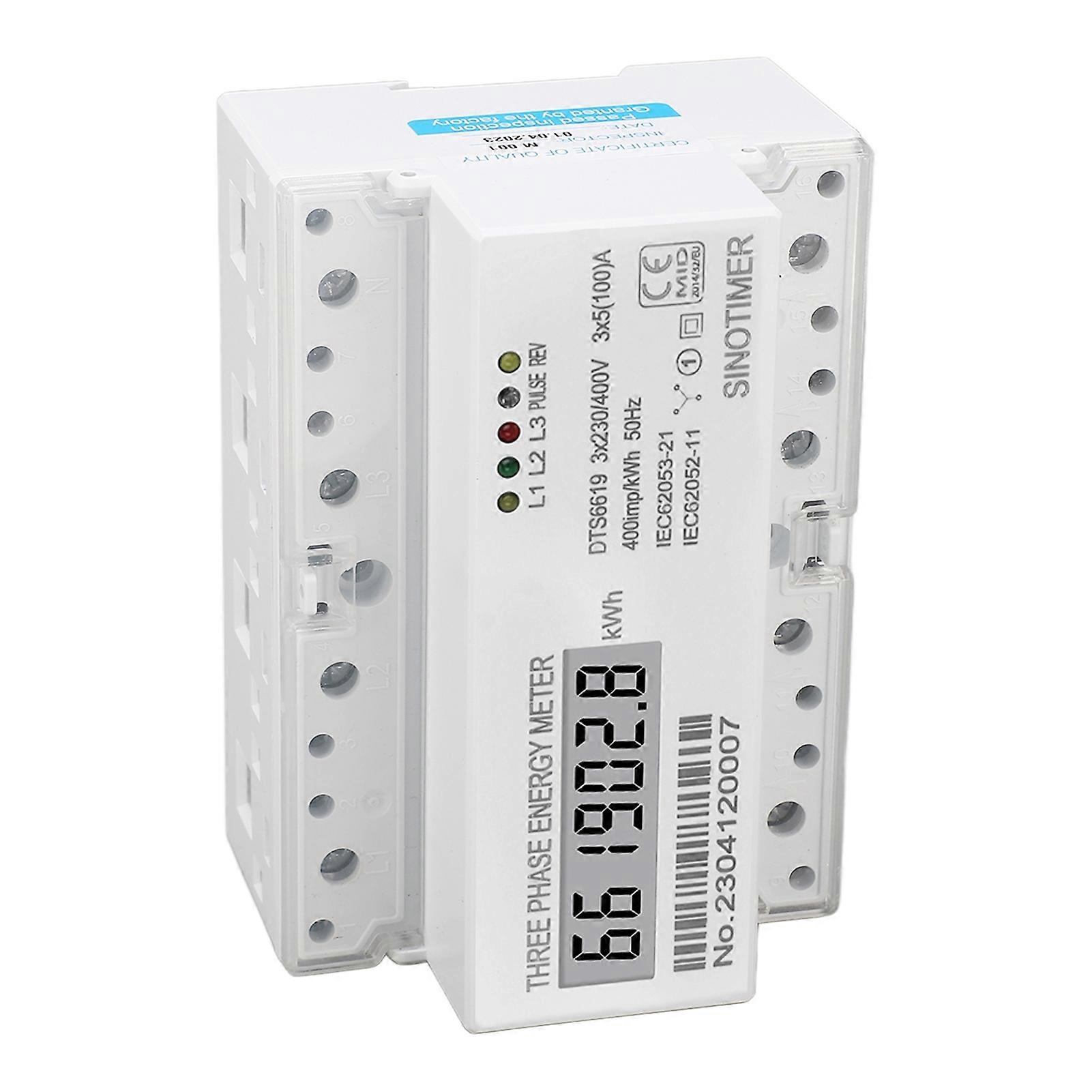 3 Phase Energy Meter DIN Rail Mount Electricity Usage Monitor LCD ...