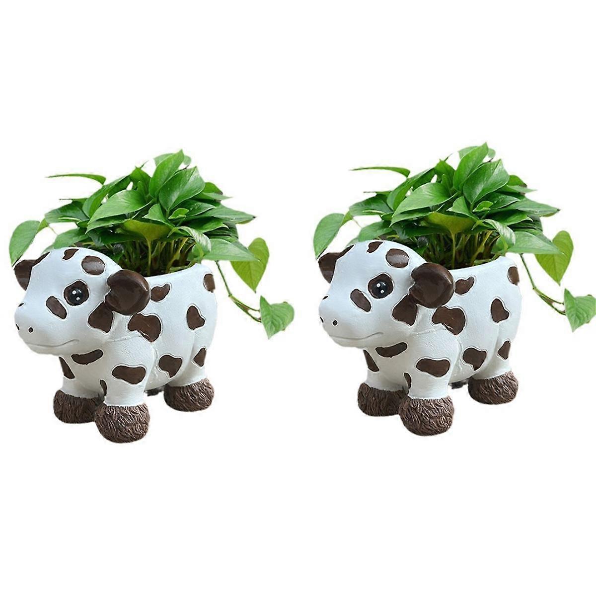 Cow Flower Pot Indoor Plant Spot Vase Desktop Resin Flower Pot Dining ...