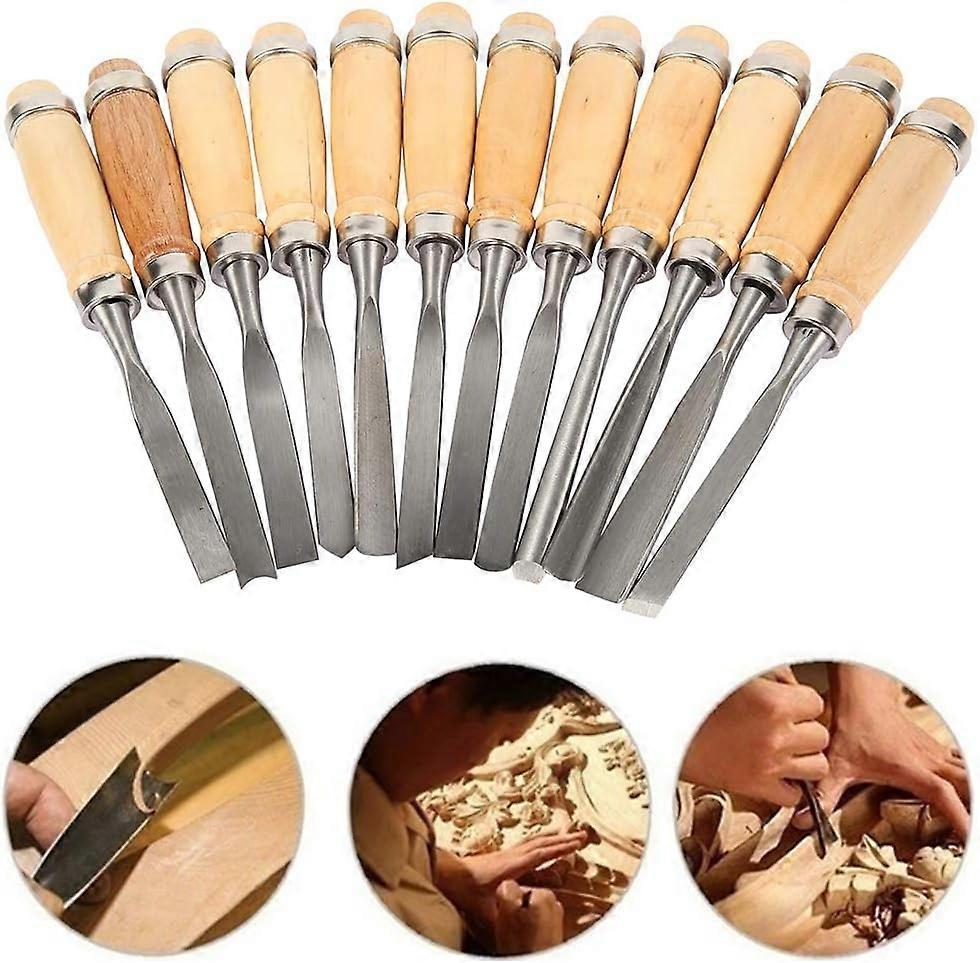 2025 Suitable 12Pcs Wood Carving Tools Wood Chisel Set with Wooden ...