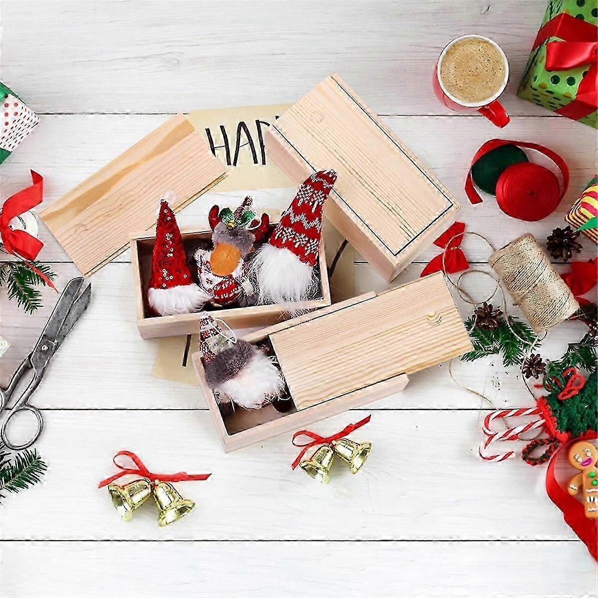 4 Pack Unfinished Wood Storage Box With Slide Lid, Vintage Keepsake ...