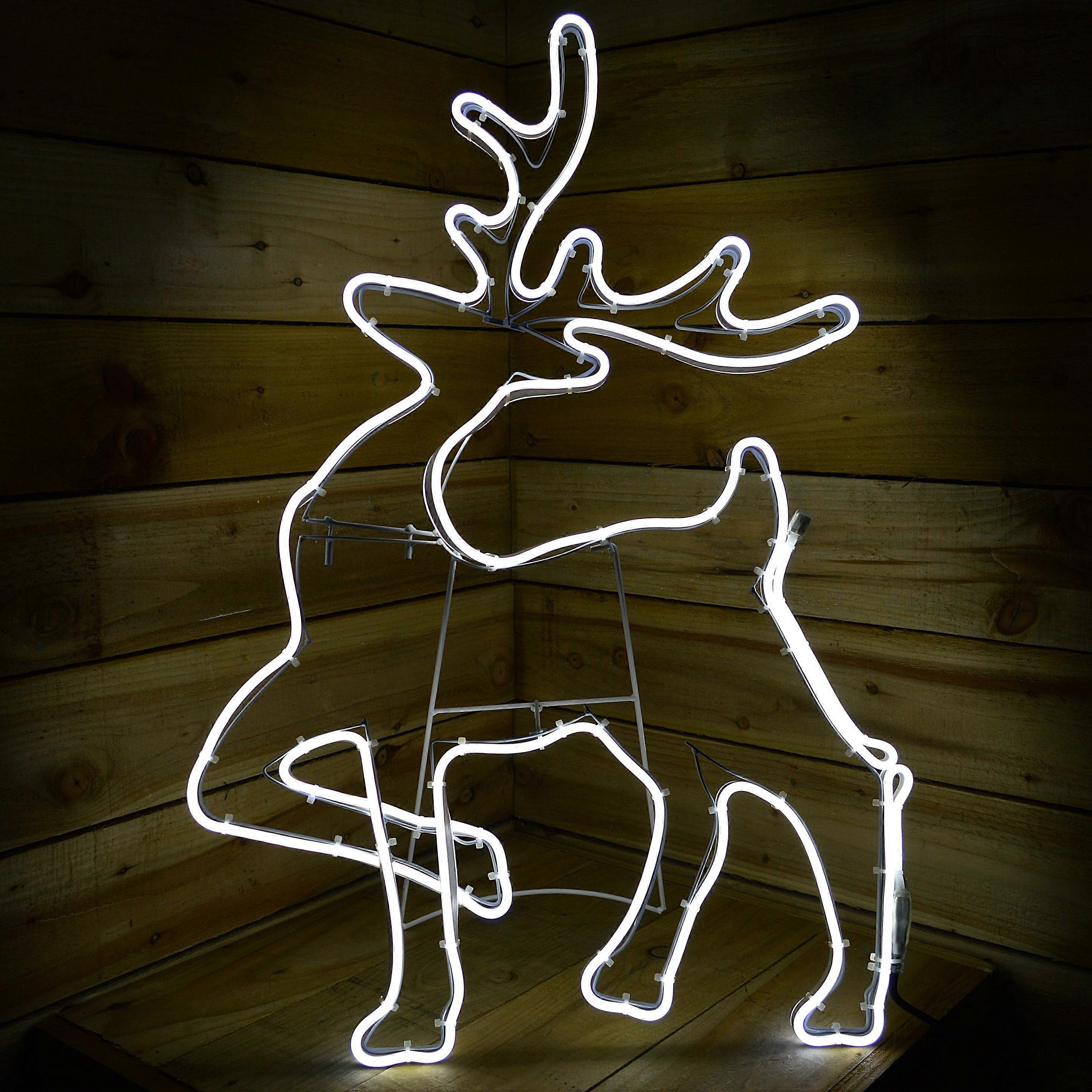 94Cm X 60cm White Neon Flex Led Reindeer Stag Rope Light Christmas ...