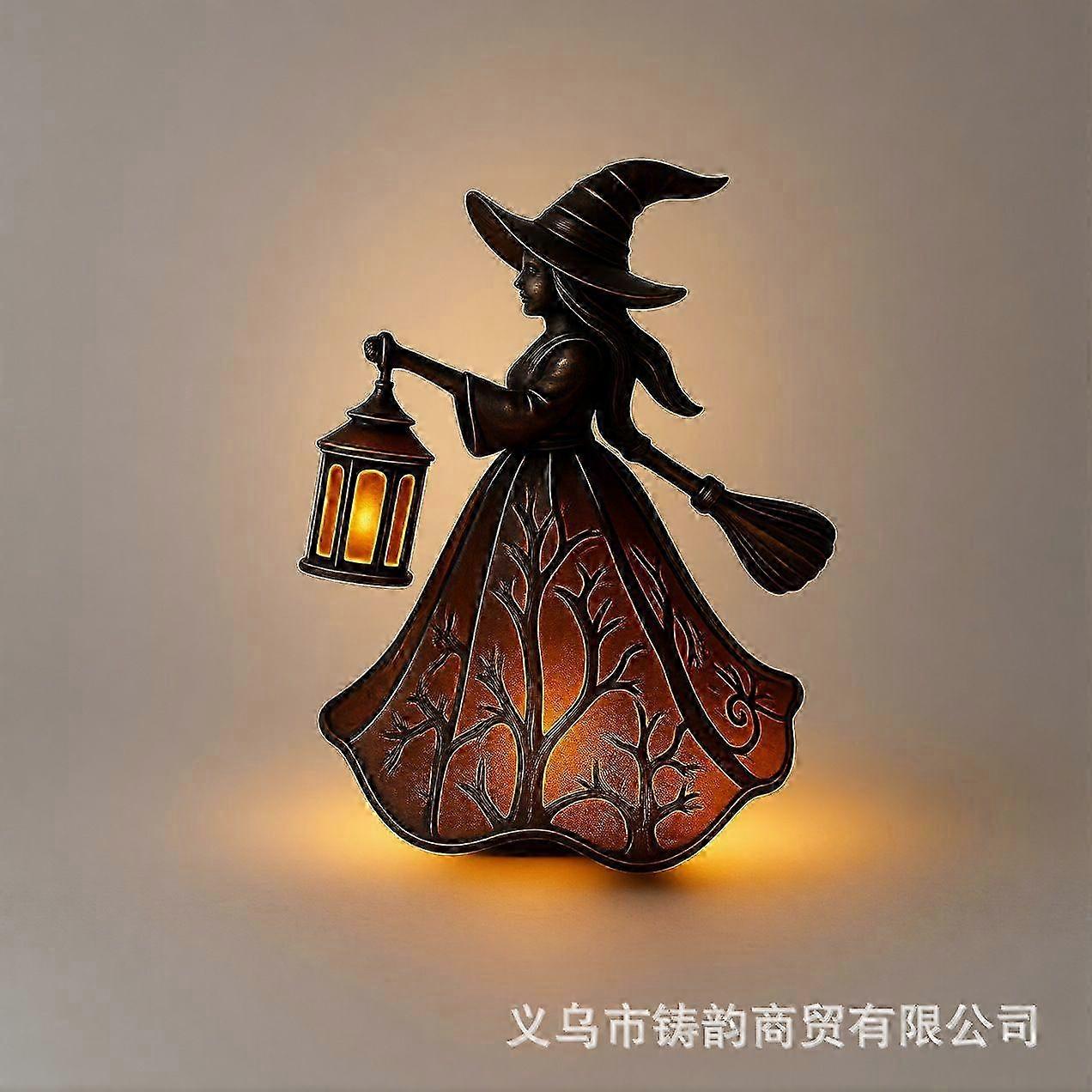 Halloween Witch Lamp, Gothic Spooky Witch Decor with Holding Lantern ...