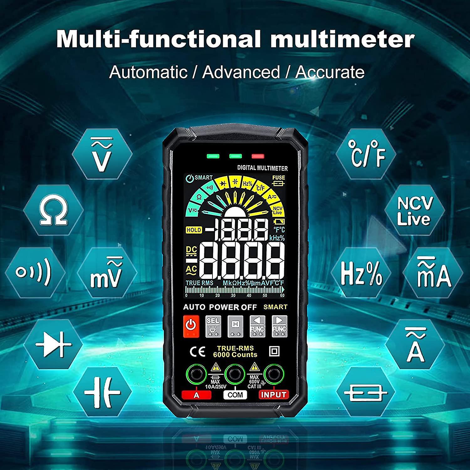 Multimeter, Digital Multimeter 6000 Counts Trms, Auto-ranging Color Lcd ...