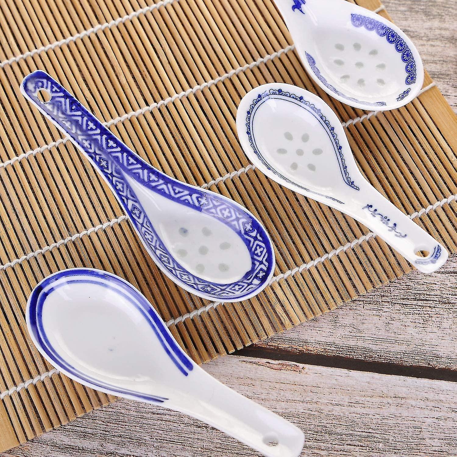 Set Of 4 Chinese/japanese Ceramic Soup Spoons, Tradition Blue And White ...
