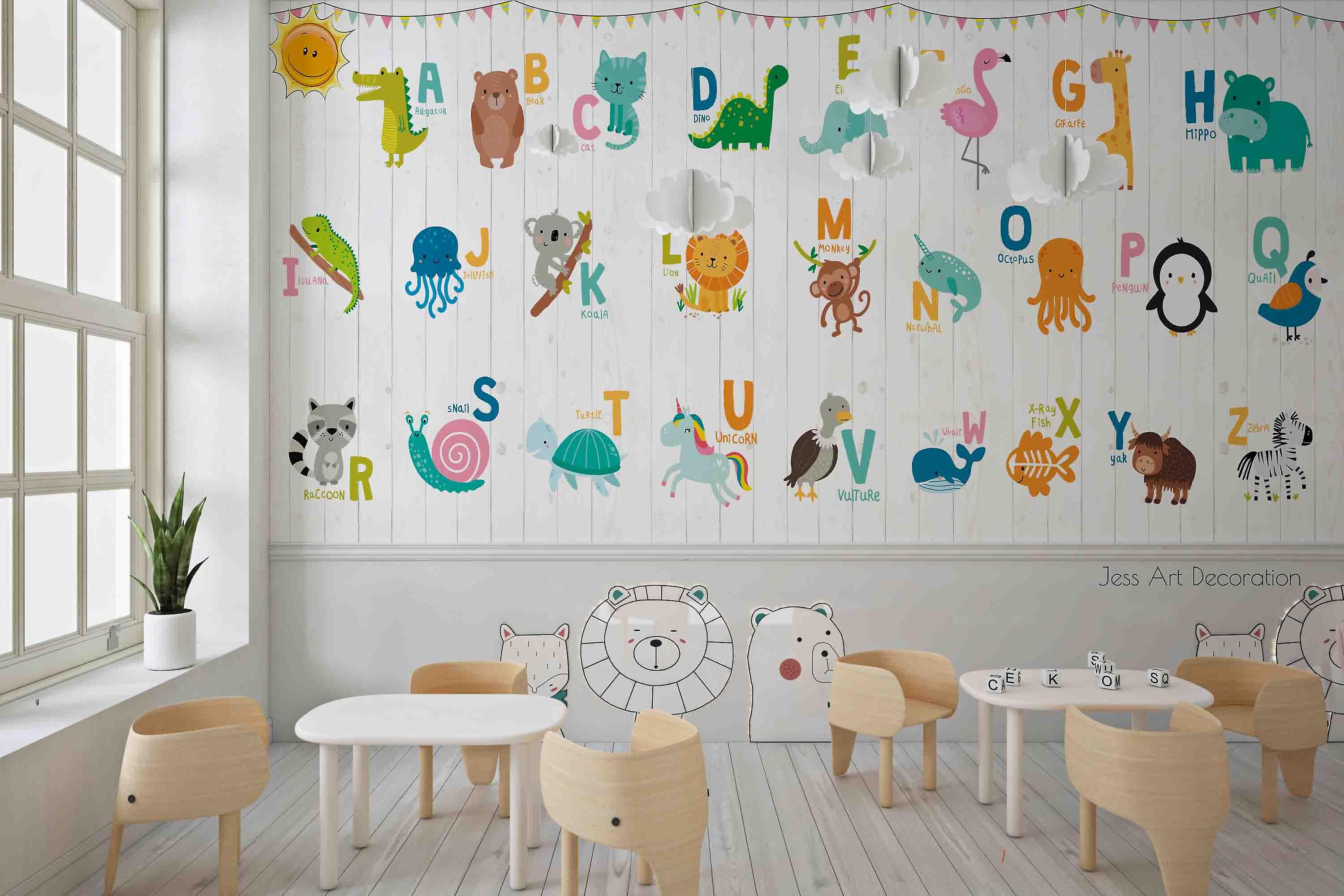 3D Cartoon Animal Alphabet Wall Mural Wallpaper Sww3 | Fruugo IE