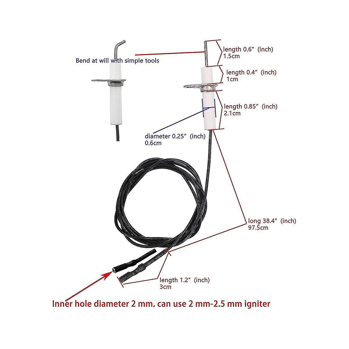 2pc 38inch Ignitor Wire & Ceramic Electrode Assembly,ignition Electrode ...