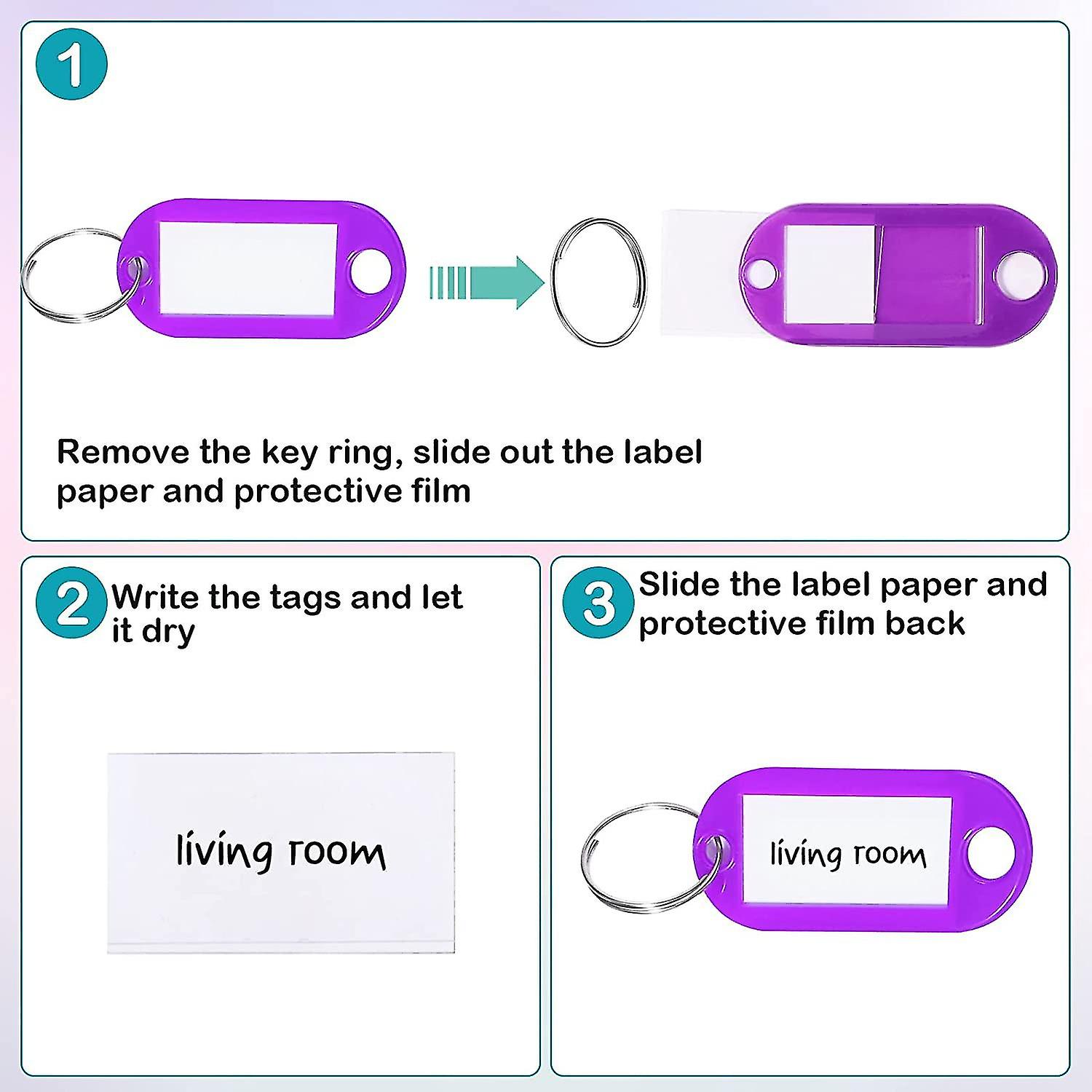 20 Key Tags, 10 Colors Plastic Key Rings, Writable Tag Color Key Rings ...
