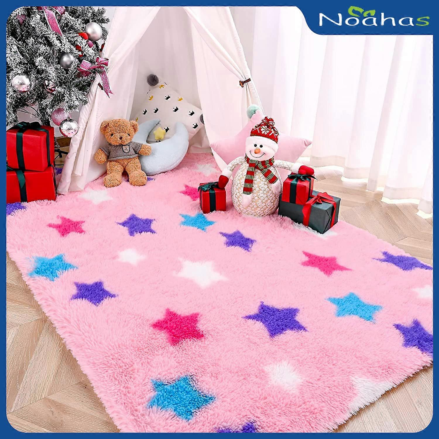Pink Fluffy Star Rug For Girls Kids Rug For Bedroom Starry Pattern ...