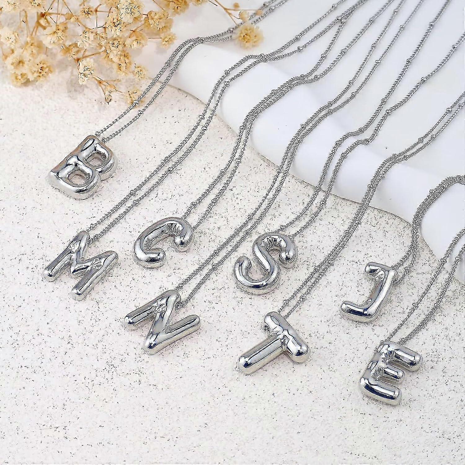 Bubble Letter Necklace Balloon Initial Necklaces For Women Girls Dainty ...