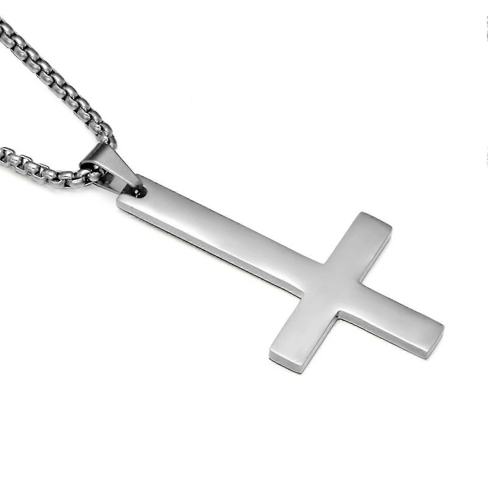 Men Fashion Stainless Steel Inverted Cross Pendant Chain Necklace ...