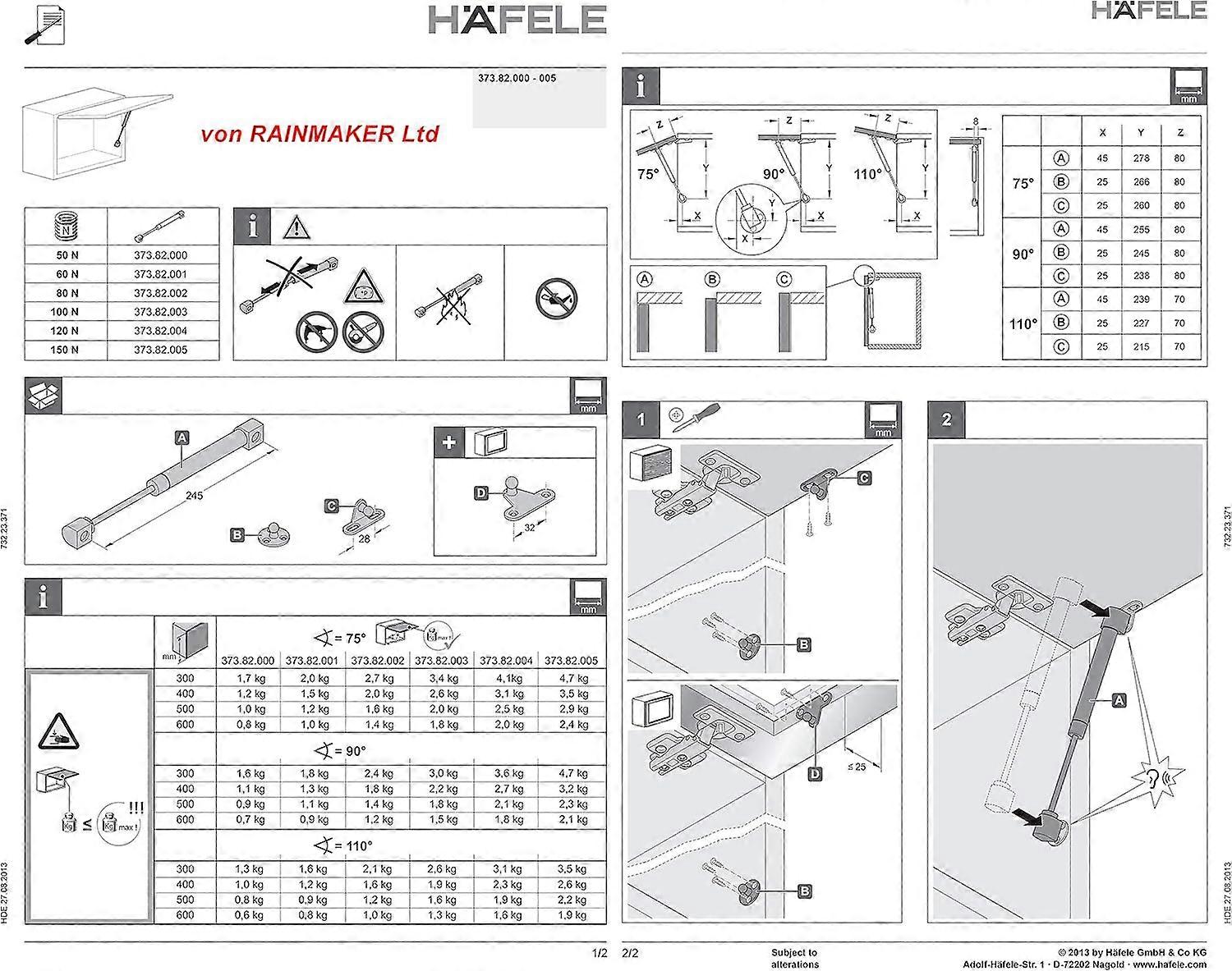 Hafele 60N Hydraulic Spring Gas Strut Shock Absorbers For Kitchen ...