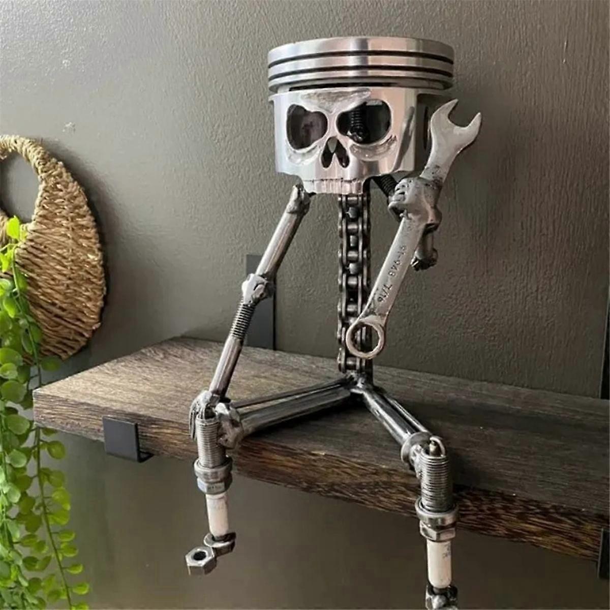 Resin Carved Skeleton Sculpture Ornament Cosplay Halloween Piston Skull ...