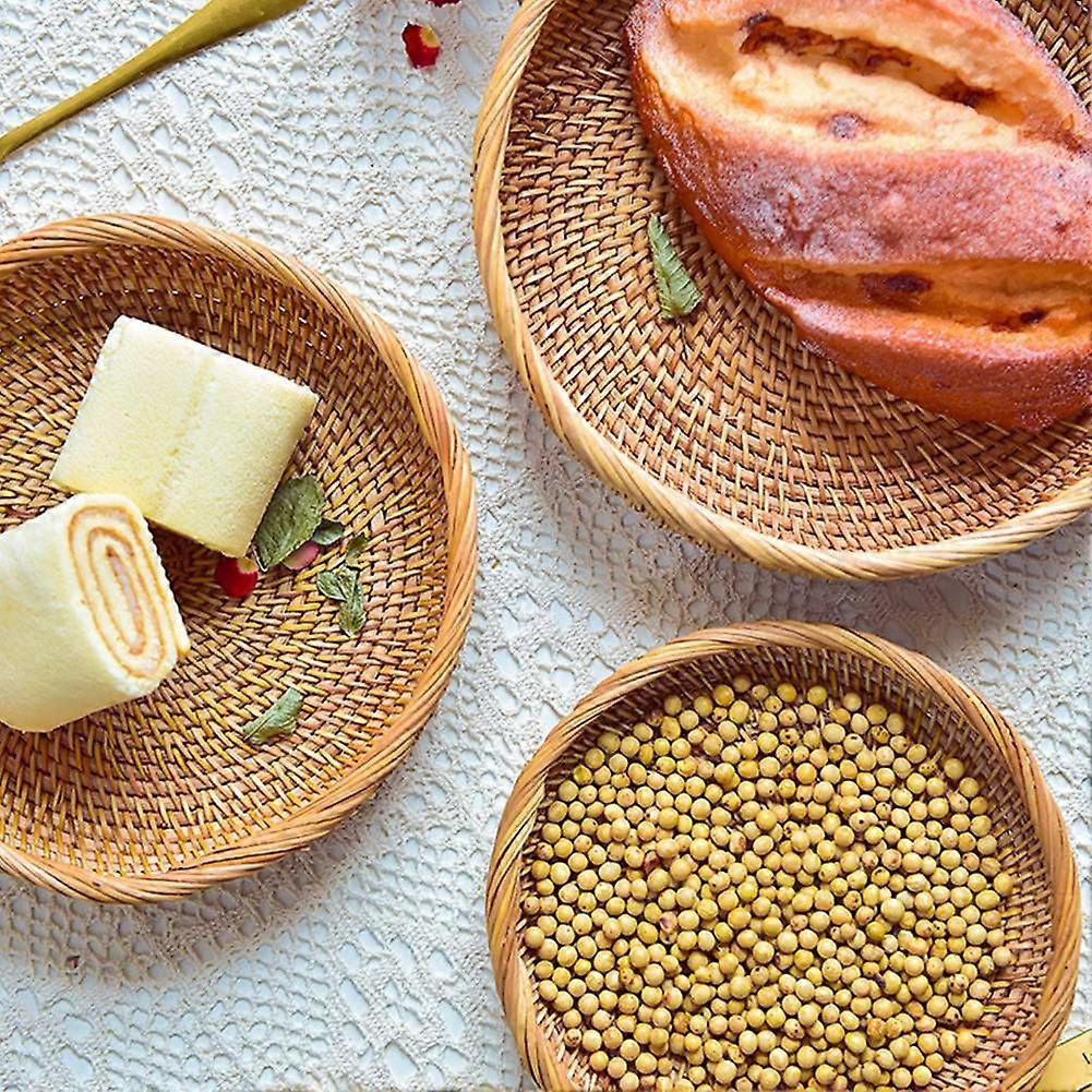 Hand Woven Round Rattan Fruit Basket Wicker Food Tray Woven Storage ...